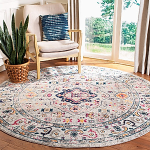SAFAVIEH Madison Collection Area Rug - 6'7" Round, Grey & Blue, Boho Chic Medallion Distressed Design, Non-Shedding & Easy Care, Ideal for High Traffic Areas in Living Room, Bedroom (MAD468F)
