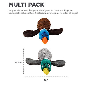 Outward Hound Flapperz Plush Crinkle Duck Dog Toy, 2-Pack - Grunt, Crinkle & Flop, Small