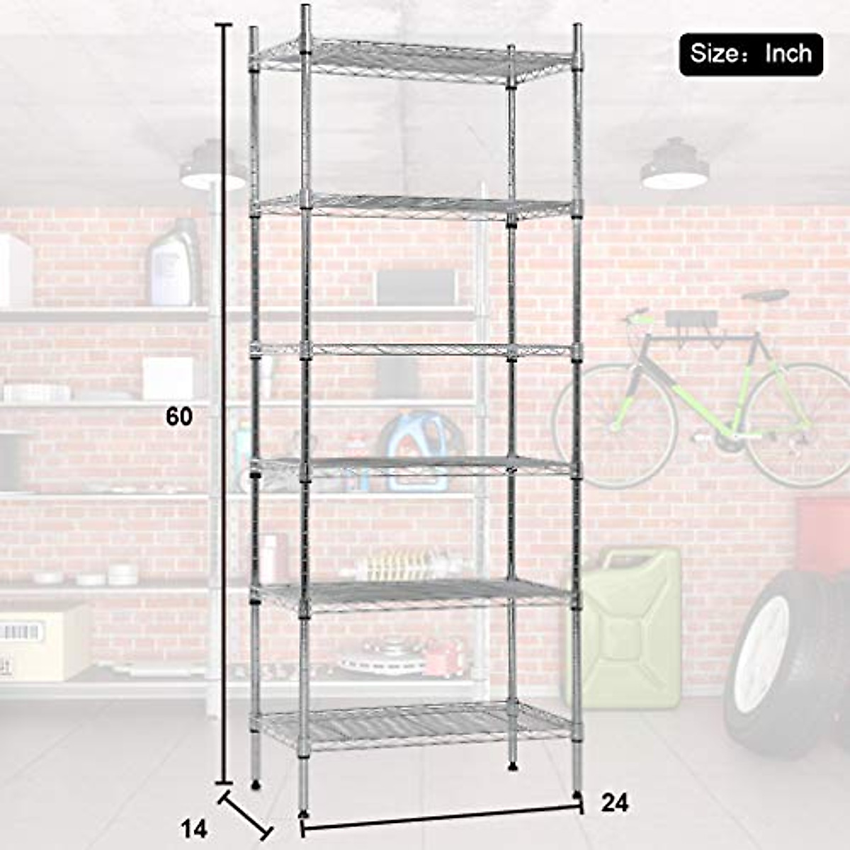 NSF Wire Shelf Organizer 6 Wire Shelving Unit Metal Storage Shelves, Utility Commercial Grade Heavy Duty Height Adjustable Leveling Feet Steel Layer shelf Rack 1500 LBS Capacity-14x24x60,Chrome