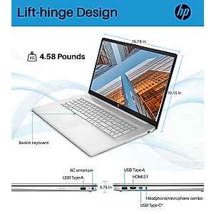 HP 2023 Newest 17.3" Flagship HD+ Business Laptop, Intel Core i3-1125G4(Beat i5-1035G4), 16GB DDR4 RAM, 1TB SSD, Intel UHD Graphics, Bluetooth, HDMI, Anti-Glare, Webcam, Windows 11,Silver