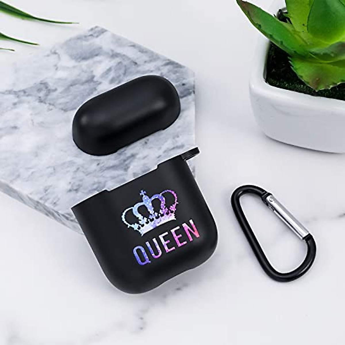 Fuguan King Queen Protective Silicone Case with Carabiner, Carrying Case for 1/2 Charging Case( 2 Kit 1)