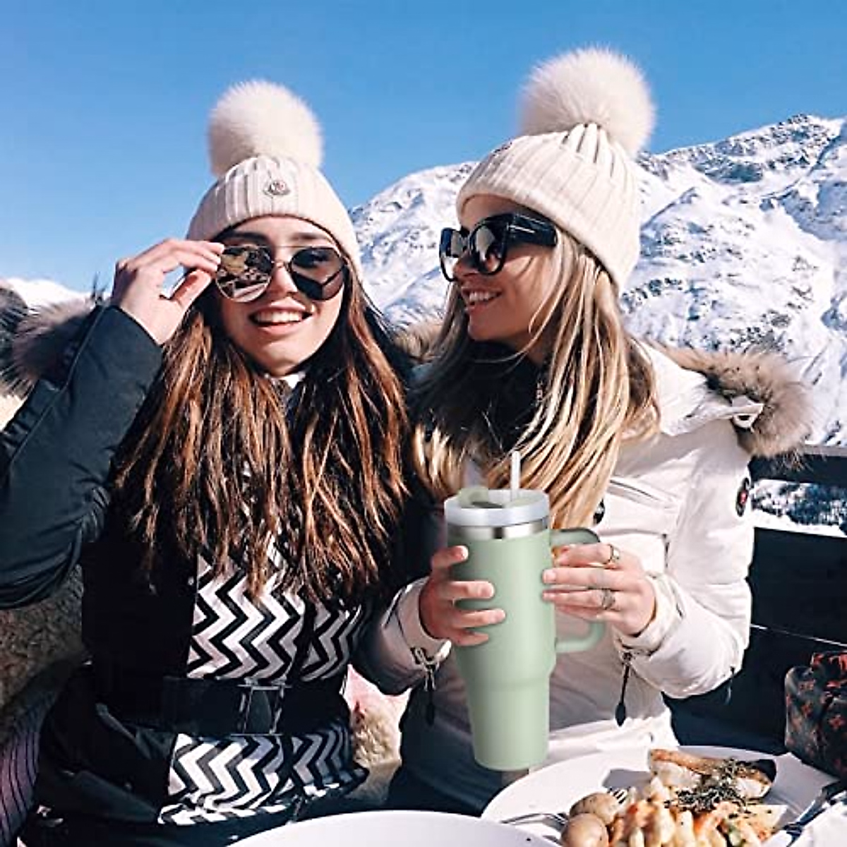 40 oz Tumbler with Handle and Lid Straw,Insulated Tumblers Stainless Steel Water Bottles,Travel Coffee Mug for Hot and Cold,BPA Free (Rainbow Light Purple)