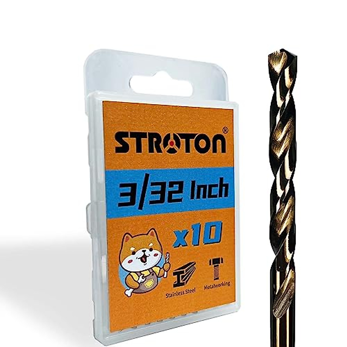 STROTON (3/32 Inch, Pack of 10) M35 5% Cobalt Twist Drill Bit Set for Hard Metal, Steel, and Stainless Steel