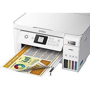 Epson EcoTank ET-2850 Wireless All-in-One Inkjet Color Printer, 4800x1200 dpi, Duplex Printing, Mobile Photo Printing, 1.44" Color LCD Display, Cartridge-Free, White, Bundle with Printer Cable