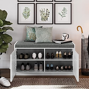 Sturdis Shoe Storage Bench White - Cushion Seat - Adjustable Shelves - Soft-Close Hinges - for Comfort & Style, Perfect for Entryway First Impression!