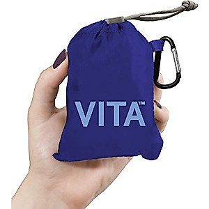 ChicoBag Vita Reusable Tote Bag with Carabiner Clip | Compact Reusable Shopping Bags | Eco Friendly | Mazarine Blue
