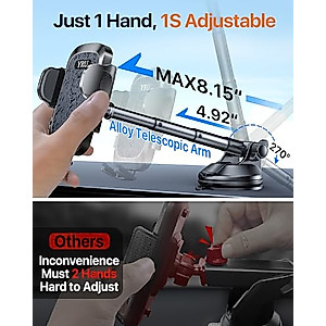 YRU True Military-Grade Car Phone Holder [2024 Upgraded Rotatable Strongest Suction Cup] Cell Phone Mount for Dashboard Windshield Truck Cradle Dash Stand for iPhone 15 14 13 12 Pro Max, Black