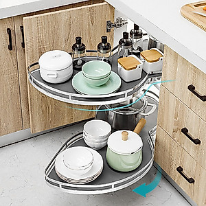 Corner Blinds, 2 Tier Adjustable Swing Pull Out Organizer with Strong Load Bearing, Smoothly Rotation, Maximizes Space, Wide Usage for Blind Corner Cabinet (Right Open)