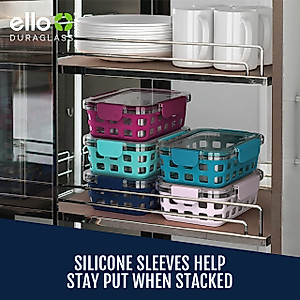 Ello DuraGlass Glass Food Storage Meal Prep Containers with Silicone Sleeve and Airtight Lids, 6 Piece 3 Pack, Mixed Berry