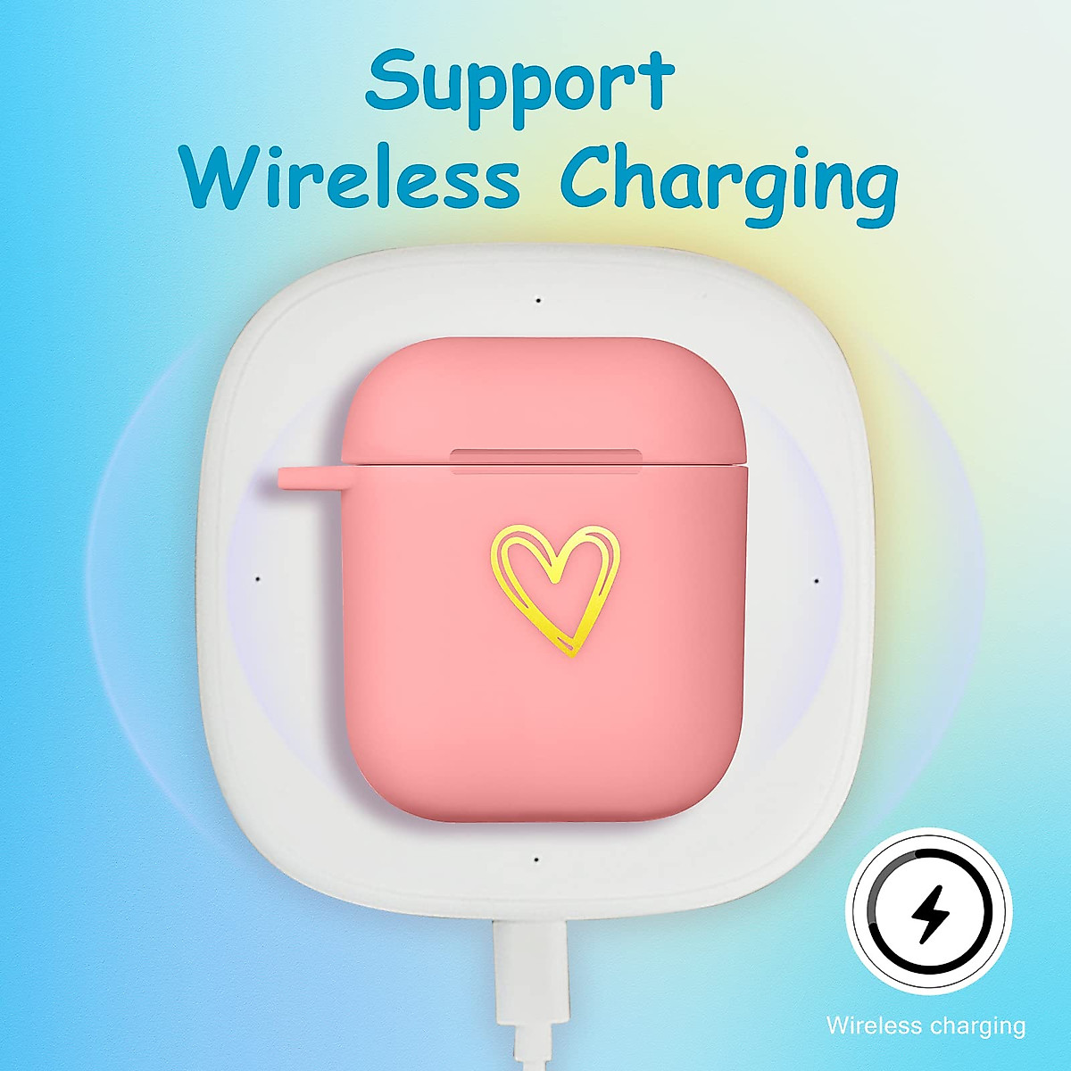 Besoar for Airpods 1st/2nd Generation Case Cute for Women Girls Girly Aesthetic pk Heart Cases with Keychain Buckle for Airpod 1/2 Pretty Lovely Soft Silicone Cover Unique Design for Air Pods 1/2