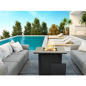 Camplux Propane Fire Pit Table, 30 Inch Outdoor Gas Fire Pit with Lid, Lava Rocks, Ceramic Tabletop, 50,000 BTU Adjustable Flame, Auto Ignition, Square Fire Table