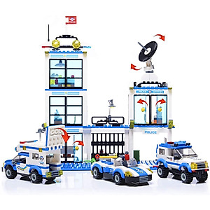 Liberty Imports 736 Pieces City Police Station & Car Building Blocks Set, with 3 Police Cars Toy, Cop Patrol Car, Prison Car, Construction Toy Building Bricks Kit, Gift for Boys Girls 6-12