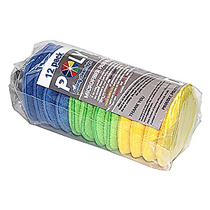 Polyte Microfiber Detailing Wax Applicator Pad w/2 Handles, 5 in, 12 Pack (Multi-Blue,Green,Yellow)
