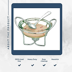 Rigeli Regent Chromeplated Wire Sauce Warmer w/Ladle Stainless Steel Round Soup Warmer with spoon Perfect for Chocolate, Caramel, Cheese, Sauces and More