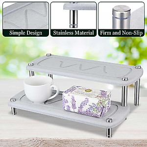 Kigley 2 Sets of Double Tiered Sink Caddy Instant Dry Sink Organizer Bathroom Counter Diatomaceous Earth Fast Drying Stone Sink Tray with Stainless Steel, 11" x 4.3" Each, Gray, White and Dark Gray