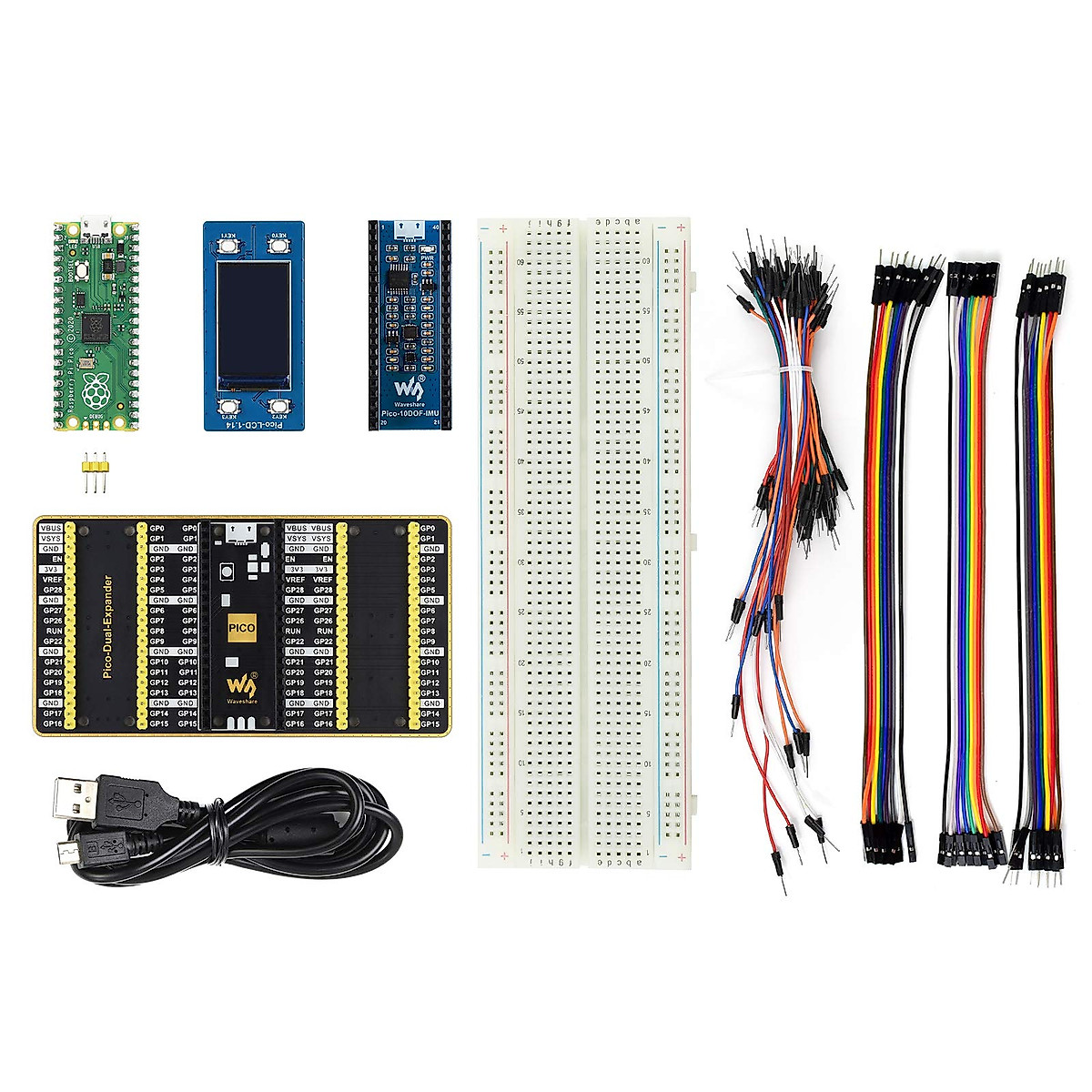 Raspberry Pi Pico Evaluation Kit (Type B) RPi Pico with Pre-Soldered Header+1.14 inch LCD Display+10-DOF IMU Sensor+GPIO Expander+Dual GPIO Expander