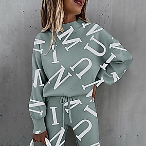 Waffle Knit Pajamas Women Two Piece Lounge Sets 2 Piece Sweatsuits for Women Blue Button up Cardigan Zipper Jacket with Sweatpants Jogger Hoodie Womens Fall Shirts Sweatshirt Sweatpants Two Piece
