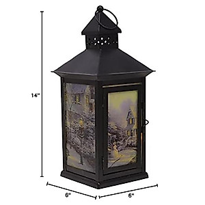 Thomas Kinkade Night Before Christmas Metal Holiday Flameless LED Lantern, Black, 13.5 Inch