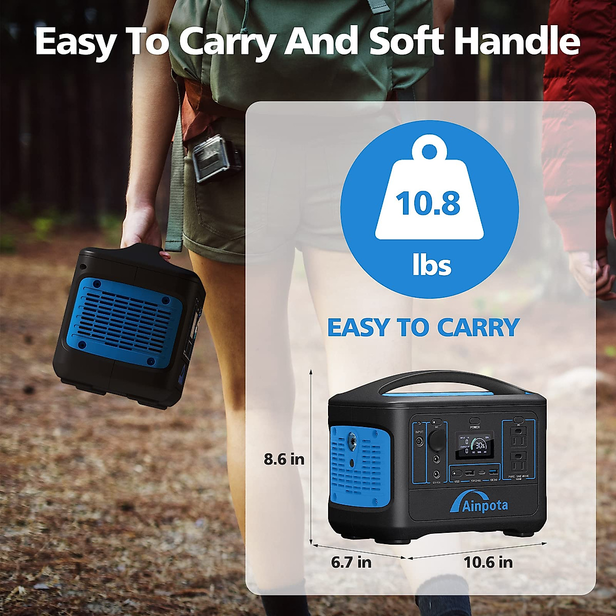 Ainpota Portable Power Station 600W/568Wh Power Station with AC Outlets & LED Flashlight Fast Charging by Solar Generator Backup Lithium Battery for Home and Outdoor Camping Adventure