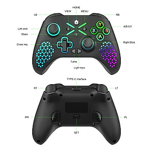 Dinosoo RGB Wireless Controller for Xbox Series X/S/Xbox One/Xbox One S/One X, Android PC, Built-in Battery Dual Vibration Turbo Function 3.5mm Headphone Jack Macro Function, 2.4GHz Adapter 1025 SYH