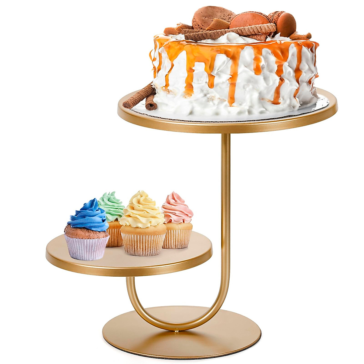 HUANGXIN 2 Tier Gold Cake Stand Metal Food Display Riser Stands Perfect for Desserts Cupcakes Pastry Candy Round Serving Tray Ideal for Wedding Birthday Party and Event