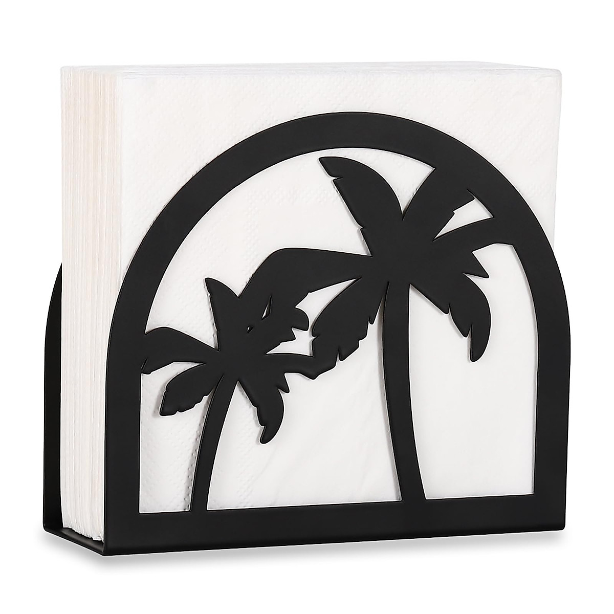 NDFECT Black Napkin Holder for Kitchen, Cocktail Coastal Palm Tree Napkins Holder, Upright Nautical Napkin Holders for Paper Napkins Party Tables, Metal