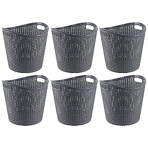 Yesdate 6-Pack 30 L Plastic Laundry Hamper, Large Plastic Storage Basket, Gray