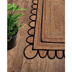 Scalloped Jute Rug 5x7, Seagrass Jute Rug 8x10 for Living Room Area, Jute Runner Rug for Kitchen 2.6x6 ft, Farmhouse Rug & Natural Boho Bath mat 3x5, Entryway Rugs Indoor & Outdoor Jute Rug 9x12