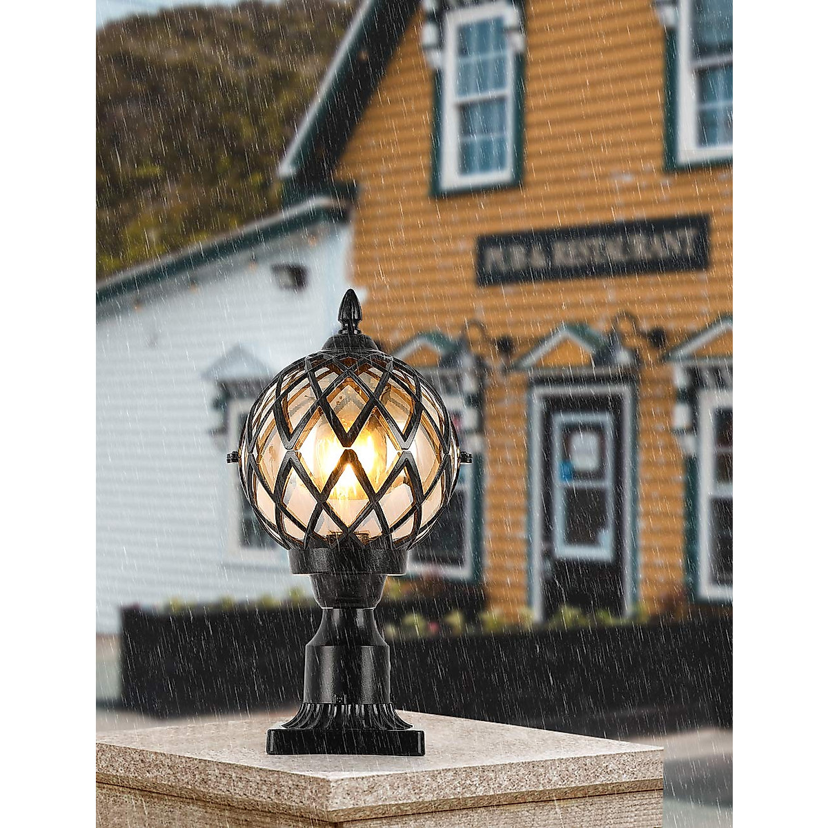 N / A EREBJENH Designer Outdoor Post Light Fixture with 3-Inch Pier Mount IP65 Waterproof E26 Bulb Base Clear Glass Shade Exterior Post Lighting,1-Light House Exterior Pillar Pole Lantern,Black