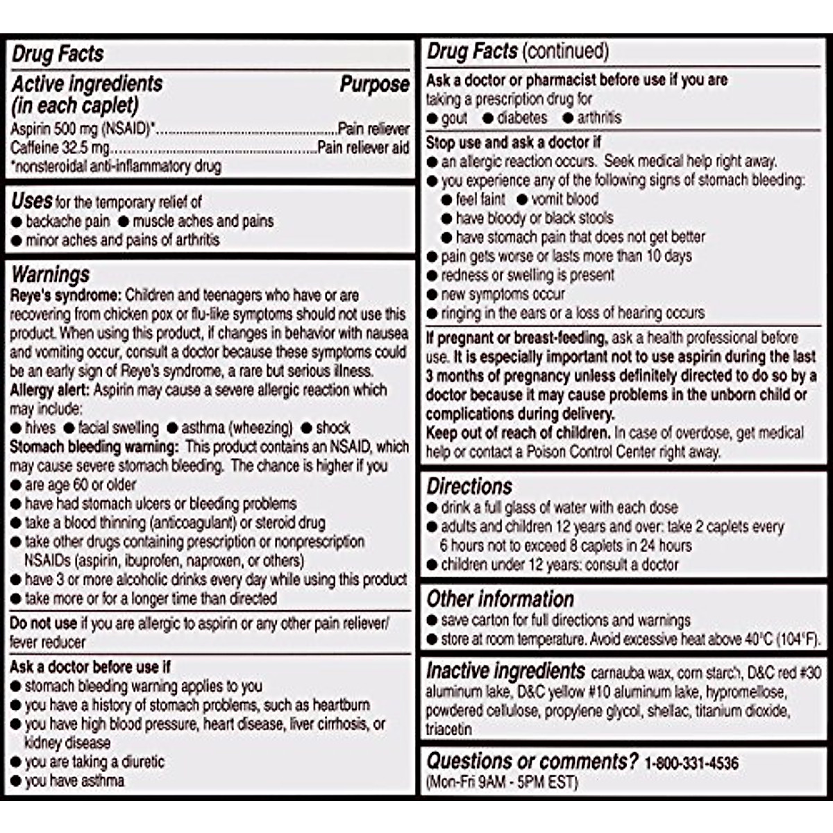 Bayer Back & Body Extra Strength Aspirin, 500mg Coated Tablets, Fast Relief at the Site of Pain, Pain Reliever with 32.5mg Caffeine, 100 Count