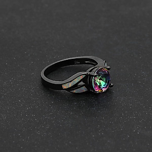 Ginger Lyne Collection Dierdre Mystic CZ Black Plated Simulated Fire Opal Ring Size 10