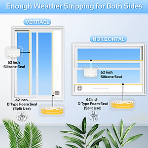 Garfine Portable AC Window Seal Kit Compatible with 5.9 inch Hose, Max Length 61.4”, Window Vent Kit with Vent Screen, 2 Types of Weather Stripping and Window Lock for Window & Patio Sliding Door