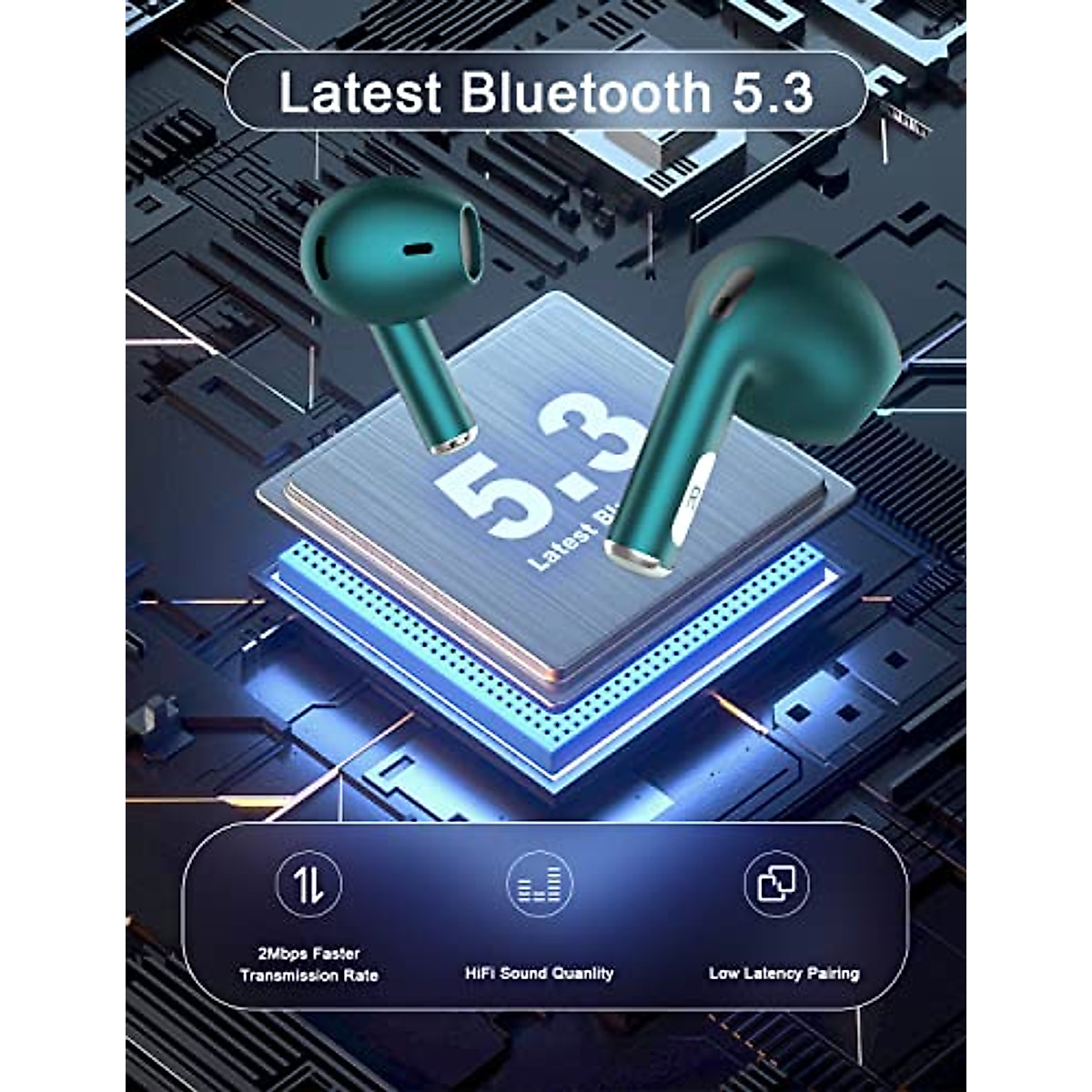 Myinnov Wireless Earbuds, Bluetooth 5.3 Ear Buds Touch Control with in-Ear Built-in Microphone Deed Bass Headphones,Premium Stereo Earphones IPX6 Waterproof Headset for Sport