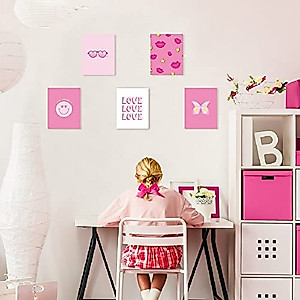 Spakon Preppy Room Decor Aesthetic Hot Pink White Wall Art for Teen Girls Bedroom Pink College Dorm Room Posters Trendy Wall Decor(UNFRAMED 8x10in)