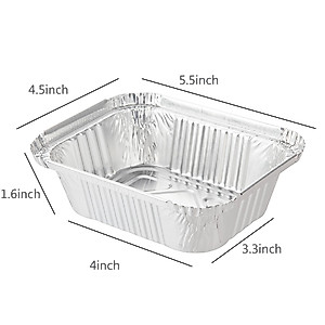 Waytiffer Aluminum Foil Pan 5.5" x 4.5" (50 Pack) Disposable Cookware with Lids/Aluminum Foil Food Containers/Meal Prep Freezer Drip Pans BBQ Potluck Holidays Silver