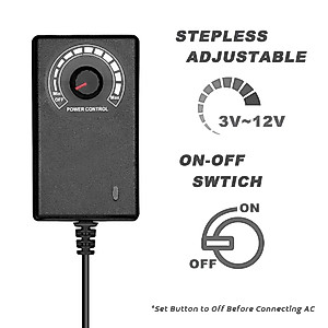 UTUO Variable Speed Fan, 110V 120V 220V AC Powered 120mm Dual Ball Bearings Air Exhaust Vent Cooling Axial Flow Muffin Fan with 3 to 12v DC Adjustable Speed Control Dimmer Switch