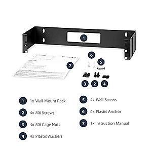 StarTech.com 2U Hinged Wall Mount Patch Panel Bracket - 6 inch Deep - 19" Patch Panel Swing Rack for Shallow Network Equipment- 22lbs (WALLMOUNTH2), Black