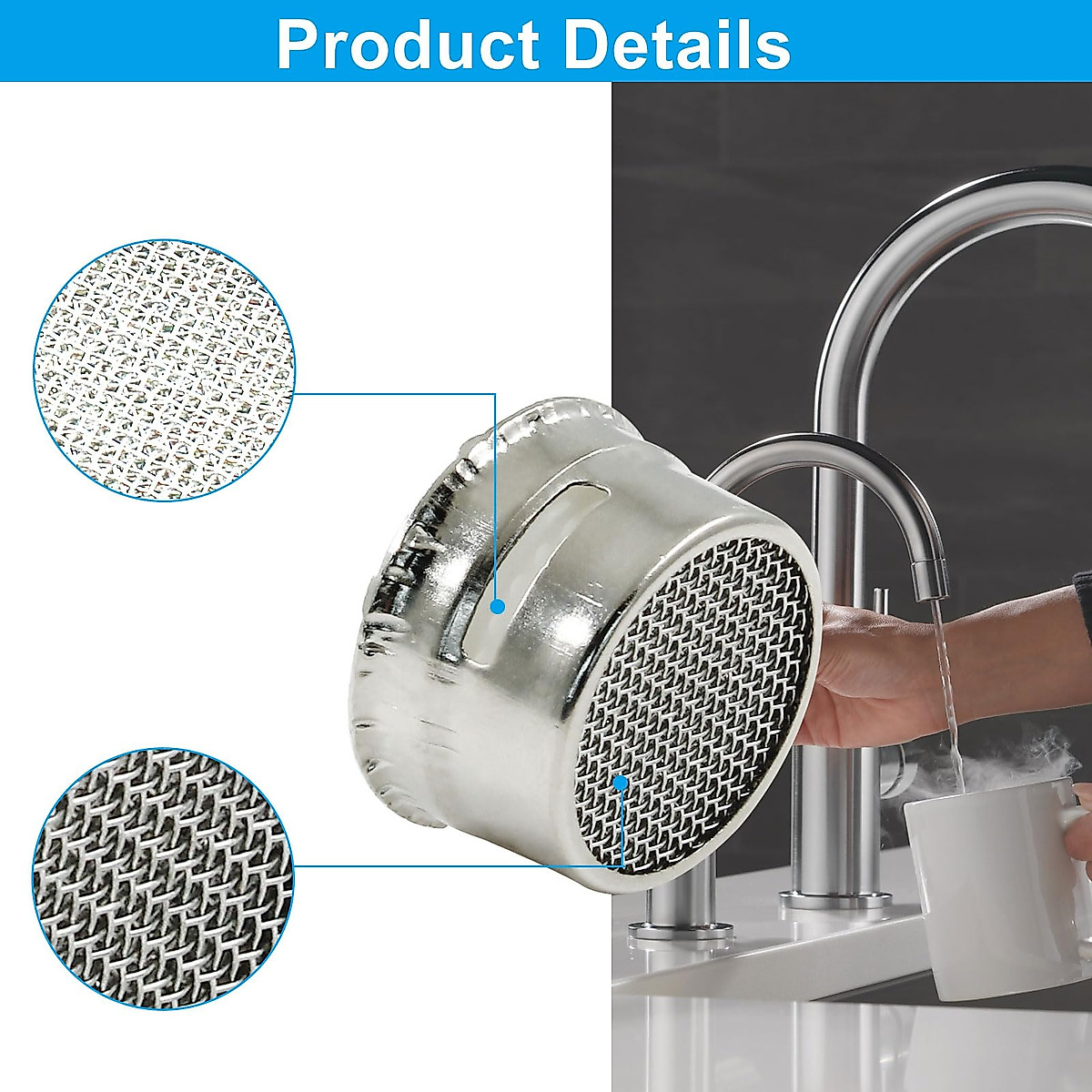 Moicstiy 4 Pcs Faucet Aerator, 55/64 Inch Kitchen Sink Aerator Replacement, Stainless steel Bathroom Faucet Aerator Replacement Parts for Sink Faucet
