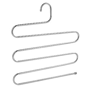 Gnc33Ouhen Pants Hangers,S Shaped Stainless Steel 5-Layer Wardrobe Anti-Slip Saving Space rousers Storage Rack.