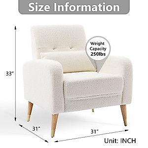 Dolonm Mid-Century Modern Accent Chair, Upholstered Armchair Living Room Chair, Comfy Single Sofa Chair with Sturdy Legs, Polyester Fabric Chair for Living Room Bedroom, White