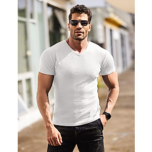 COOFANDY Men's 2 Pack Muscle T Shirts Stretch Short Sleeve V Neck Bodybuilding Workout Tee Shirts