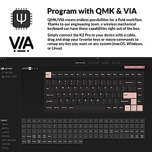 Keychron K2 Pro QMK/VIA Wireless Mechanical Keyboard, Custom Programmable Macro Wired Keyboard with Hot-Swappable K Pro Brown Switch White LED Backlight PBT Keycaps for Mac Windows Linux