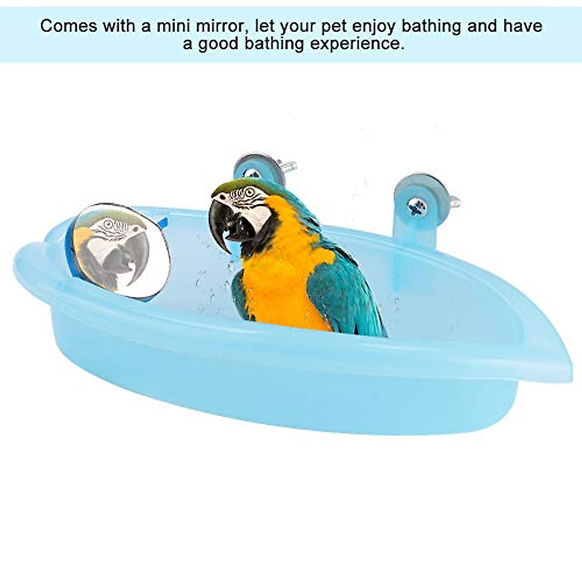 Bird Bathing Box, Blue Pet Parakeet Bird Bath Bird Bath Cage with Mirror Bird Bathtub Bird Cage Accessories for Small Birds Budgies Lovebirds Canary