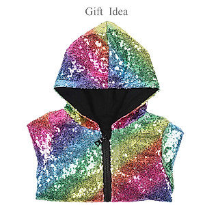 Cilucu Kids Jackets Girls Boys Sequin Zipper Coat Jacket for Toddler Birthday Christmas Clothes Long Sleeve hoodie Rainbow Black 7-8years