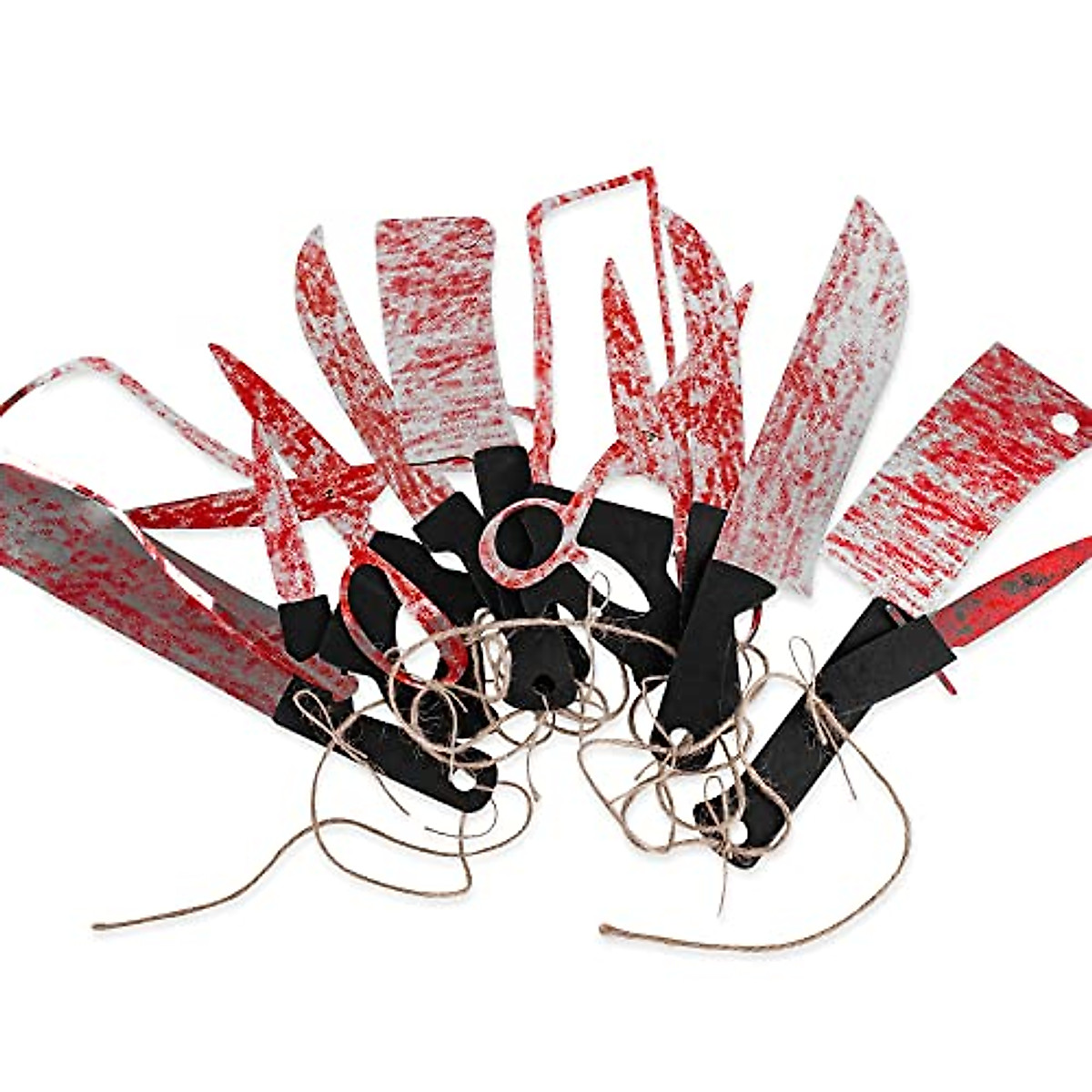 7.5 ft Long Paper Bloody Splatter Halloween Horror Scary Metallic Butcher Knife Chainsaw Weapon Killer Tools Garland Party Decoration Haunted House Banner