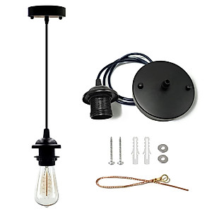 VTYXCTIGJ Industrial Mini Pendant Light Kit, Edison Retro Pendant, UL E26 Lamp Socket Vintage Pendant Light Cord, Mini Ceiling Hanging Light Fixtures, Adjustable Hanging Light Kit for Kitchen（Black）