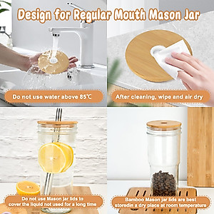 Cafezi Bamboo Lids Mason Jar Lids with Stainless Steel Straws,Reusable Lids with Straw Hole,2 Straws and 1 Straw Brush,Bamboo Mason Jar Lids for Wide and Regular Mouth Mason Jar