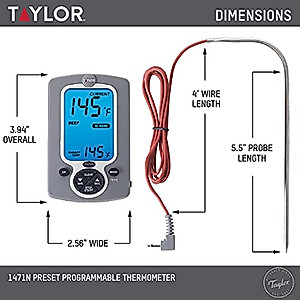 Taylor Instant Read Wired Probe Digital Meat Food Grill BBQ Cooking Kitchen Thermometer White