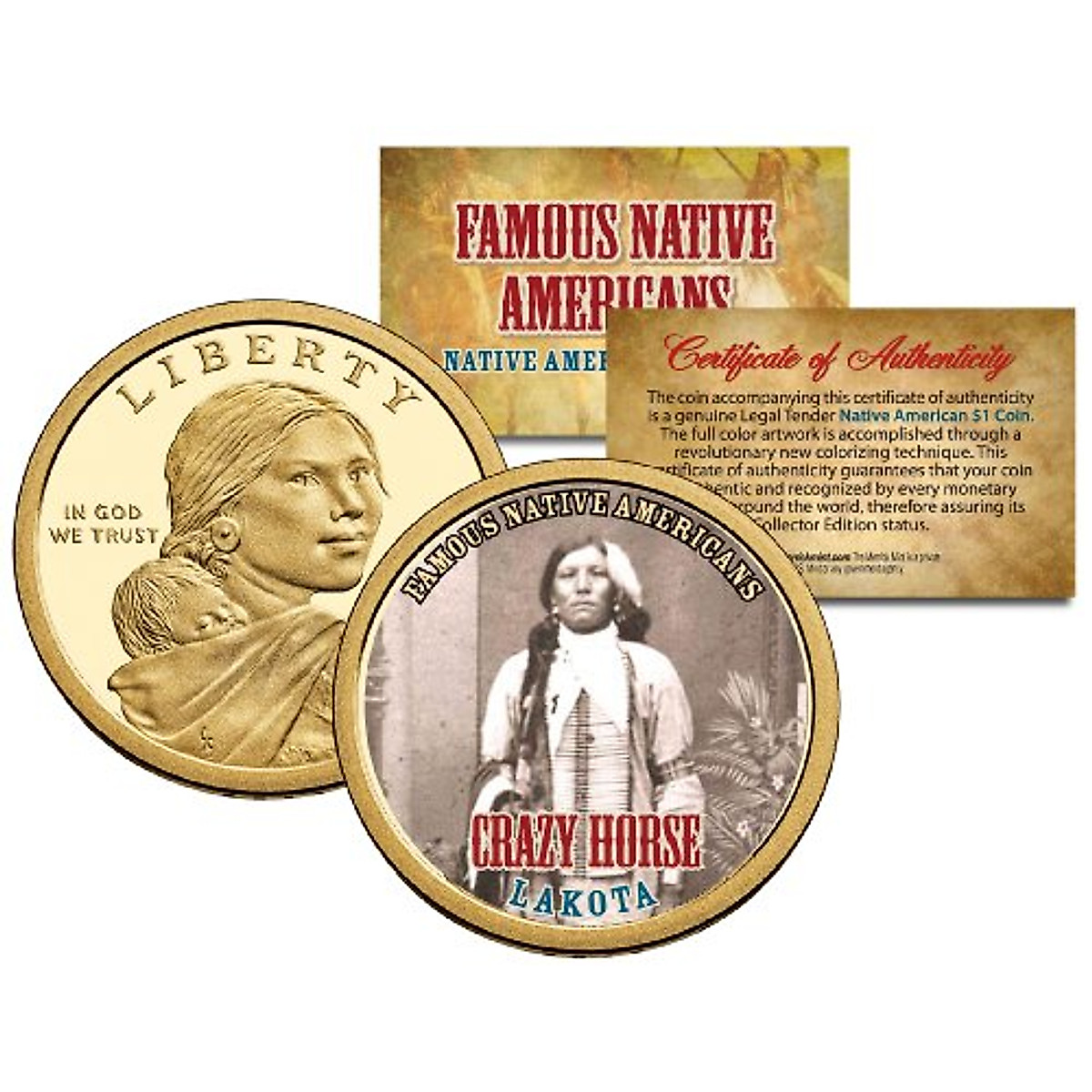 CRAZY HORSEFamous Native Americans Sacagawea Dollar US $1 Coin LAKOTA Indians