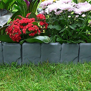 Fonzci 10Pcs Garden Plastic Fence Edging Garden Lawn Edging Plant Border Lawn Fence Stone Effect Fence Stone Edging for Walkways Landscape Garden Patio